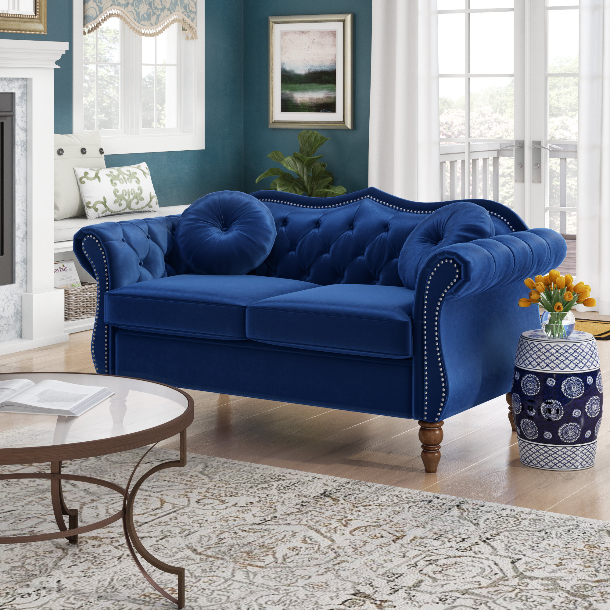 Blue loveseat store
